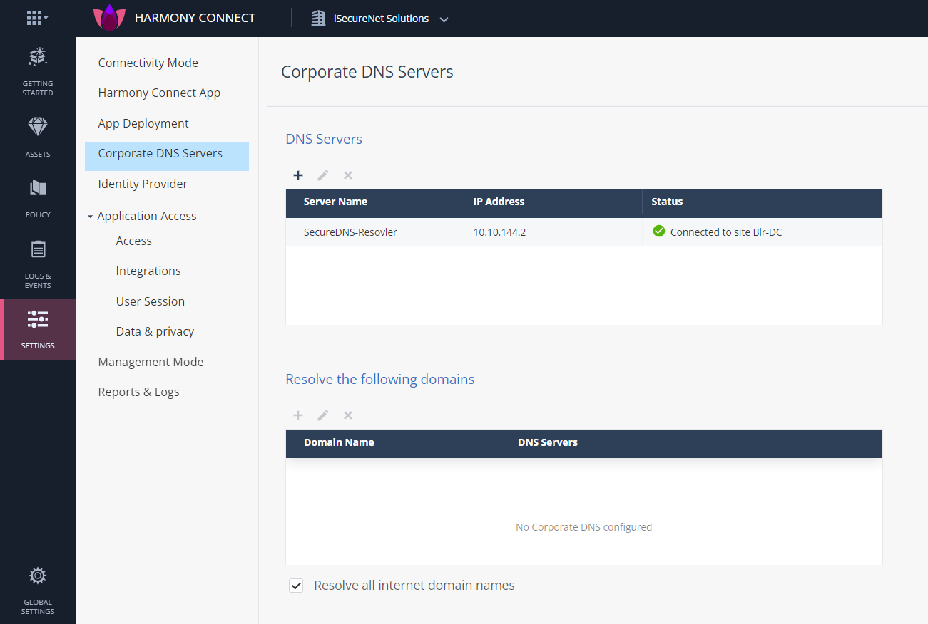 Solved: Harmony Connect Corporate DNS Scenario is not work... - Check ...