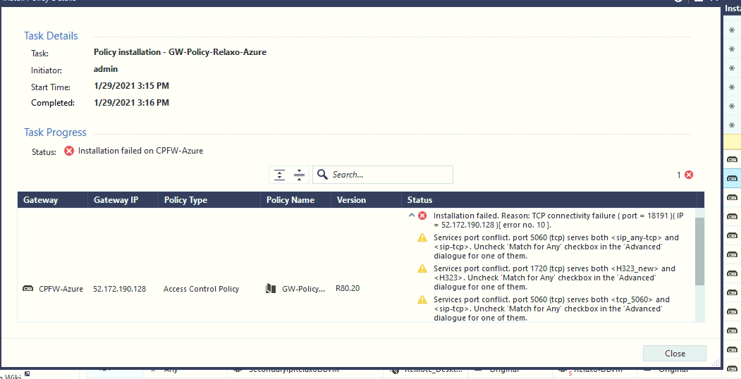 Policy installation failed : TCP connectivity fail... - Check Point ...