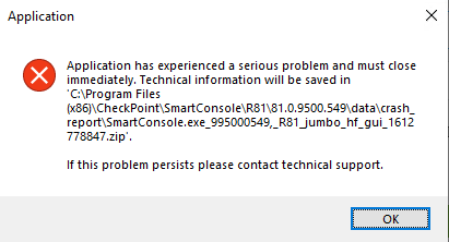 SmartConsole R81 Crash - Check Point CheckMates