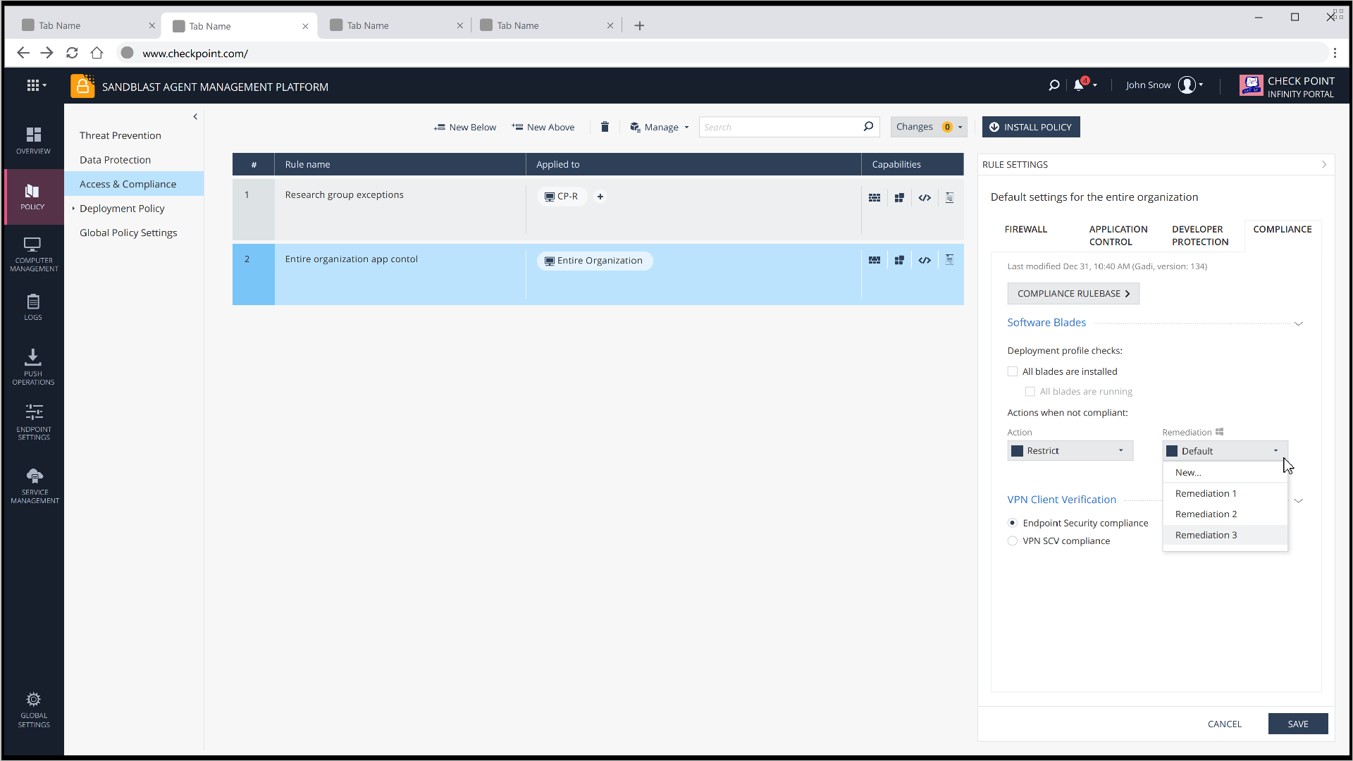 Compliance support in Web Management - Check Point CheckMates