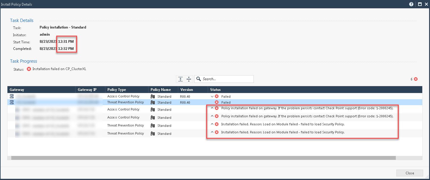Policy Installation Failed On Gateway Error Code Check Point