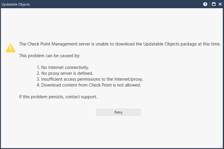 Unable To Download Updatable Objects Check Point Checkmates