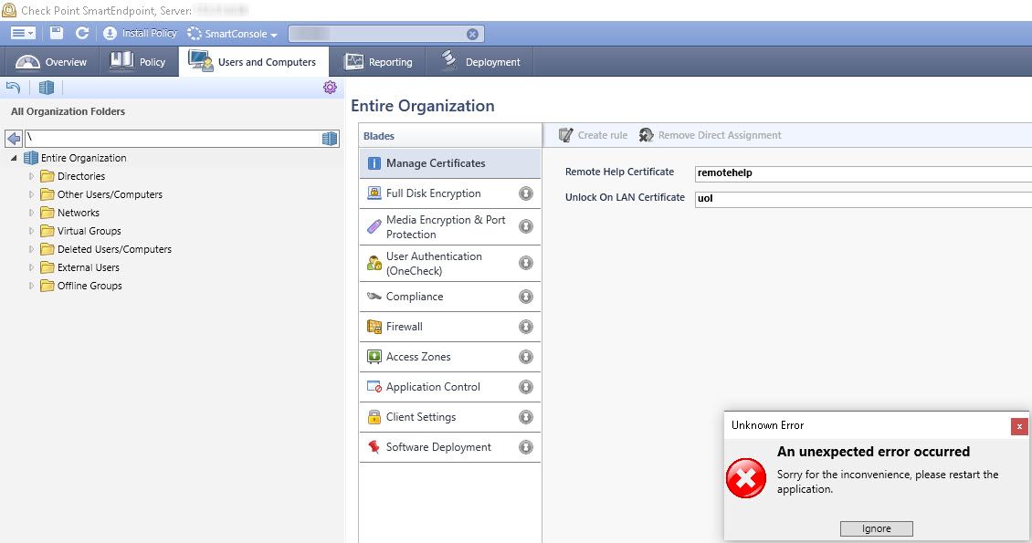 An unexpected error occurred - SmartEndpoint - Check Point CheckMates