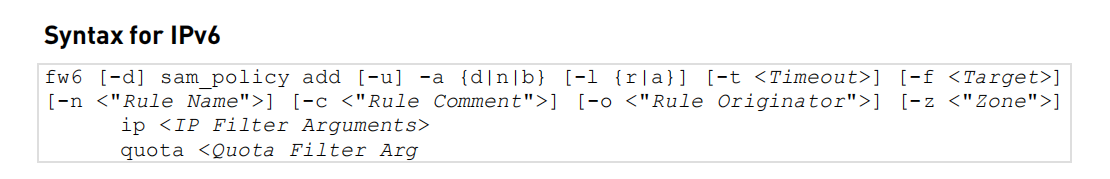 Discuss with "fw6 sam_policy add" - Check Point CheckMates