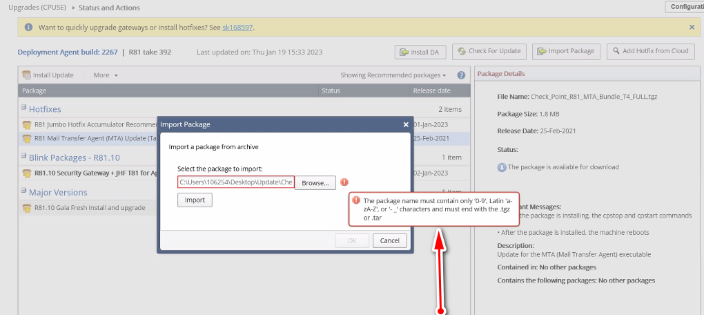 Jumbo Hotfix Import Issue Correct Package Need R Check Point