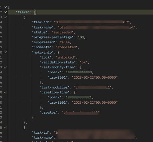 Sample REST api response for show-tasks, for a fai... - Check Point ...