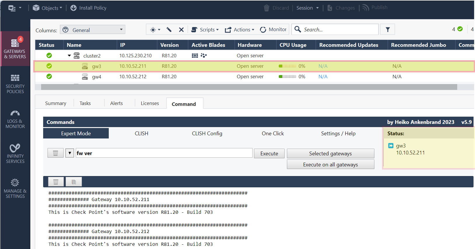 Execute Commands Simultaneously Smartconsole Ext Check Point