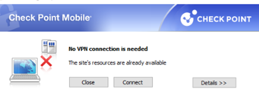 No vpn connection is needed - Check Point CheckMates