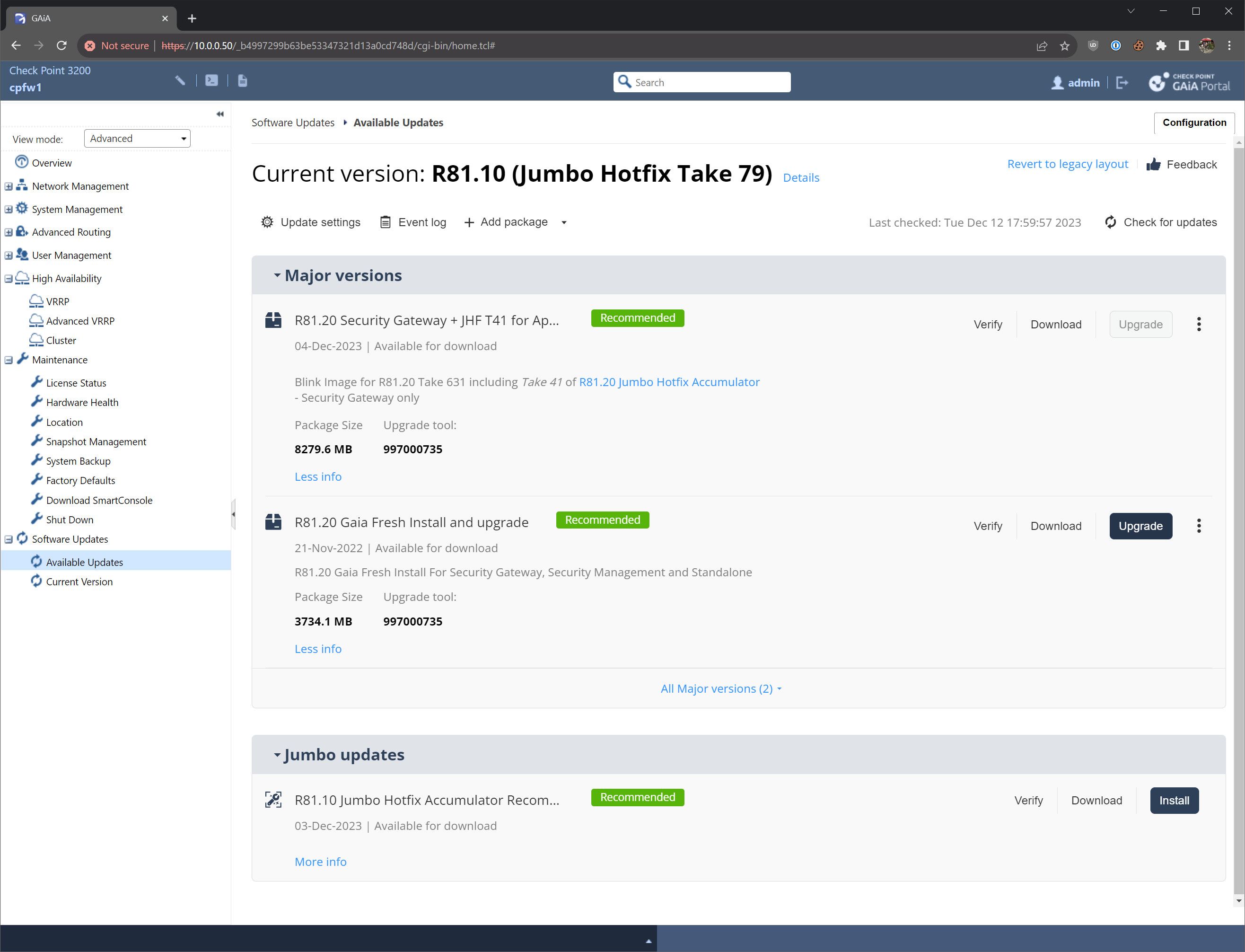 Kudos on new software update UI in GAIA console (R... - Check Point ...