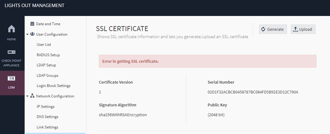 error adding private certificate to LOM - Check Point CheckMates