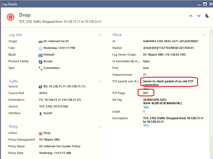Error: Server to client packet of an old TCP conne... - Check Point ...