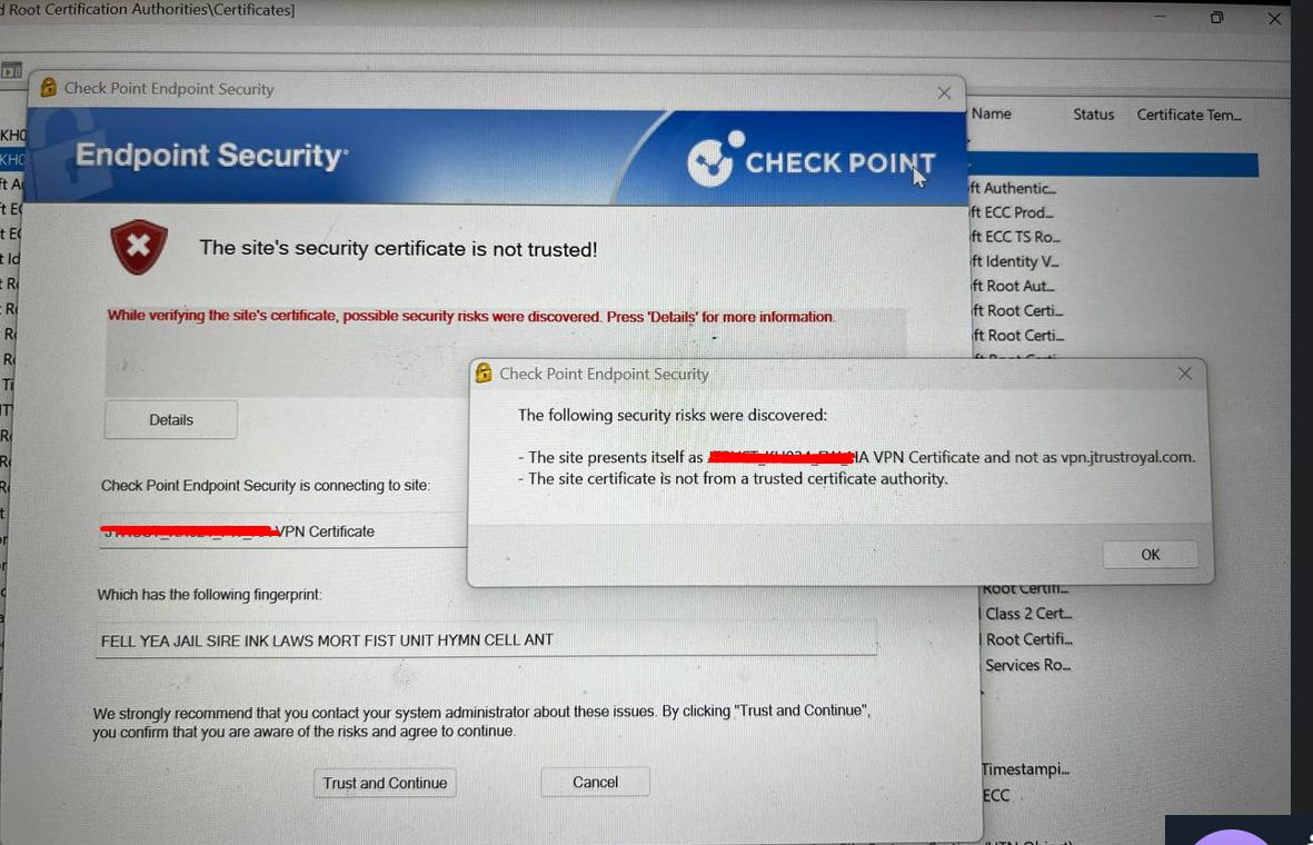Checkpoint remote vpn first connect warning certif... - Check Point ...