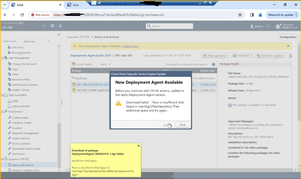 Unable to install latest Deployment Agent - Check Point CheckMates