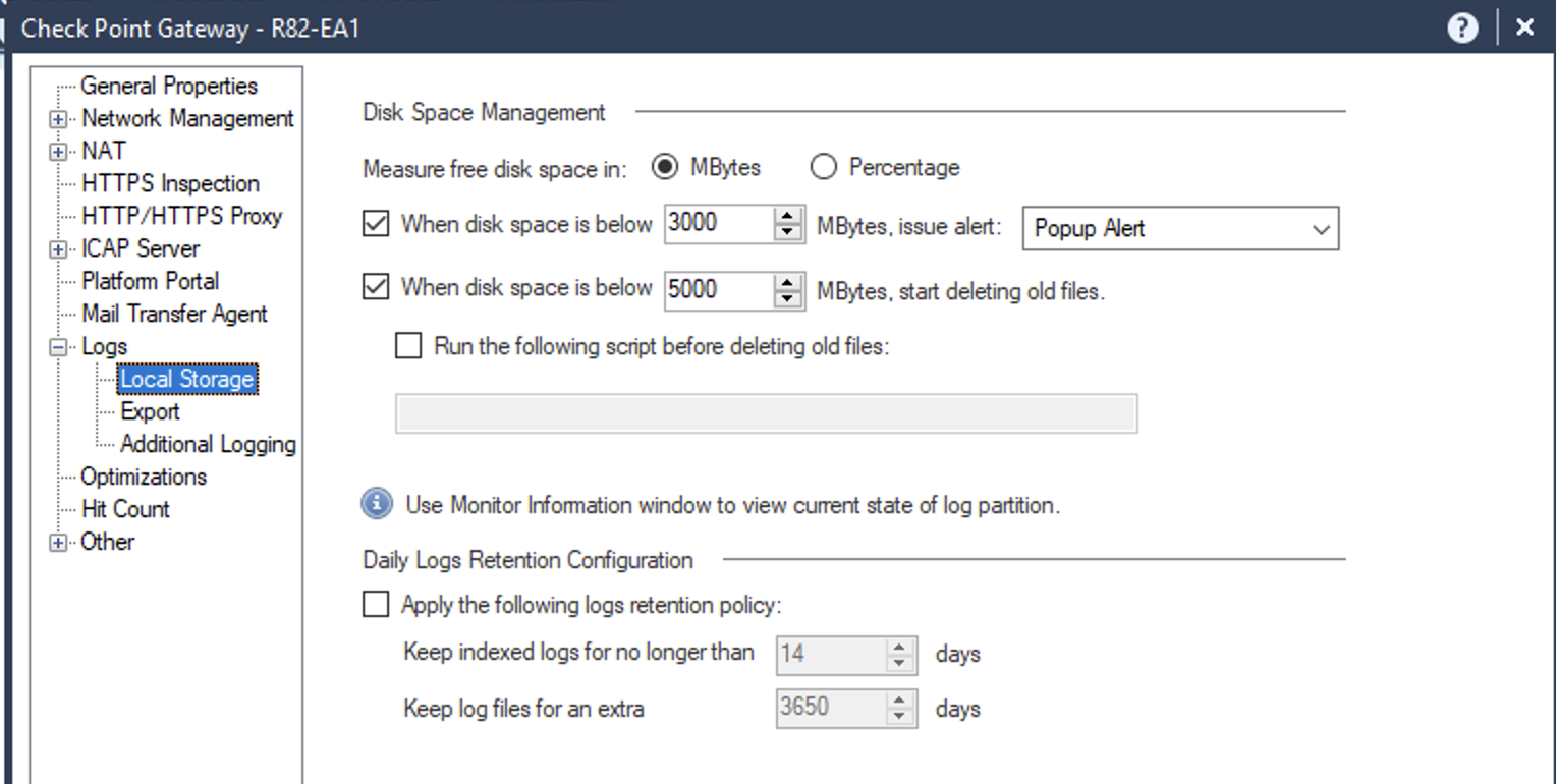 Solved: Log retain policy for CP - Check Point CheckMates