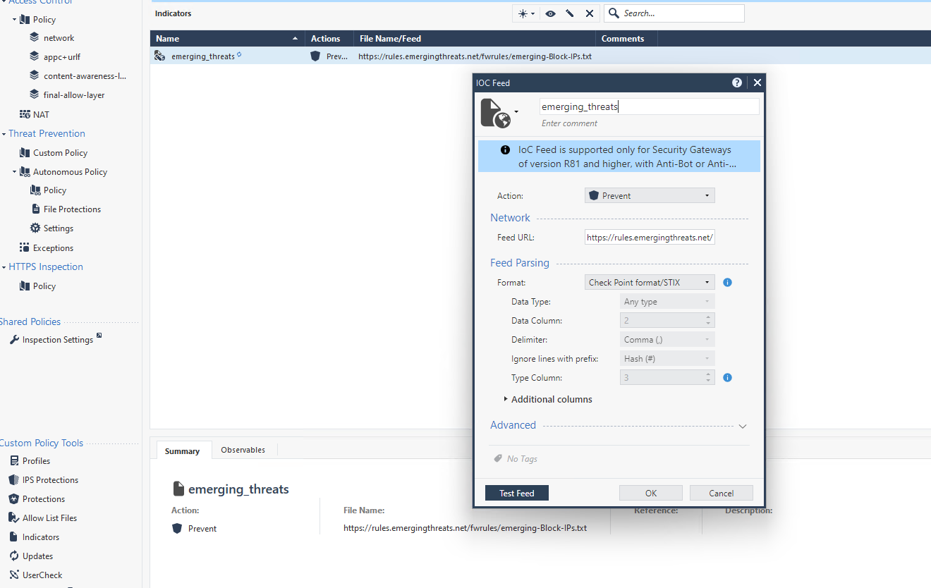 Custom Ioc Feed Validations Csv R8110 Verse Check Point