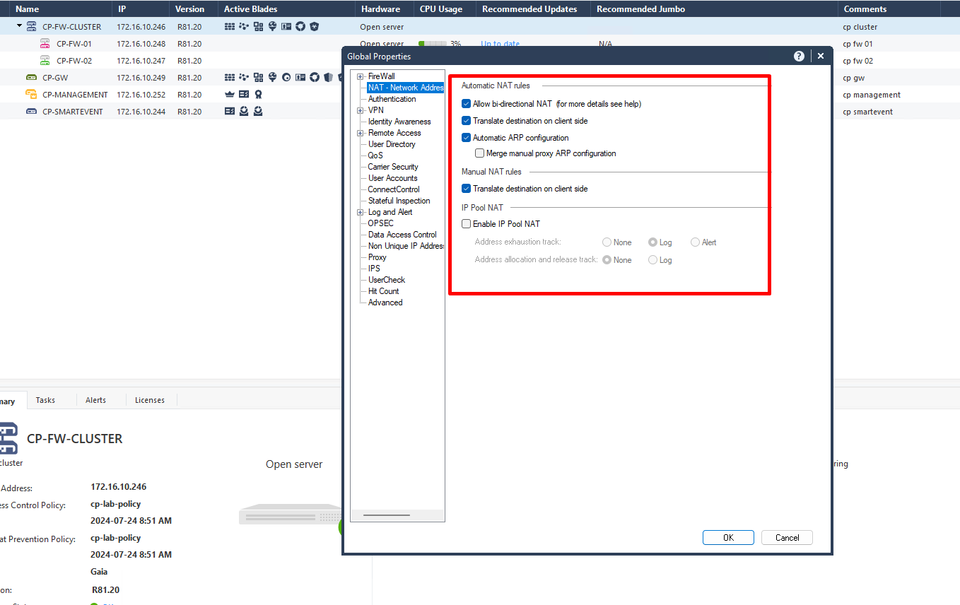 Solved Global Properties Nat Default Settings Check Point Checkmates