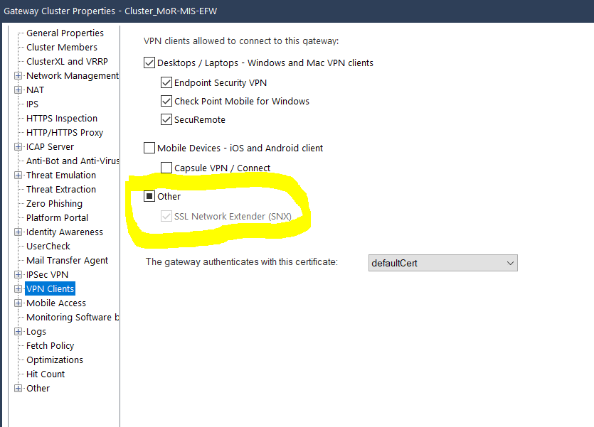 Unable To Uncheck Ssl Network Extender Snx Check Point Checkmates