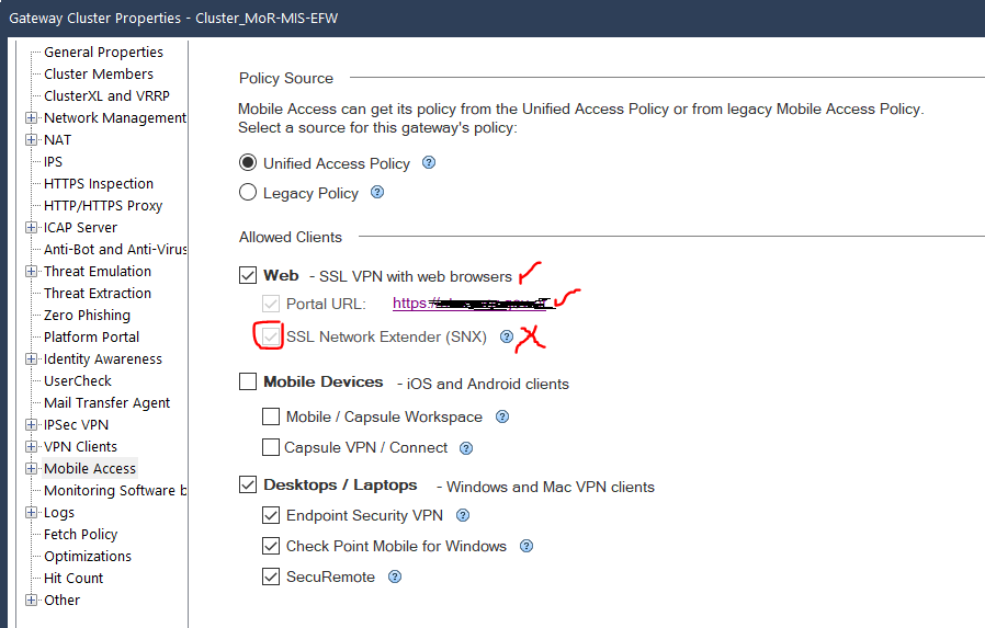 Unable To Uncheck Ssl Network Extender Snx Check Point Checkmates
