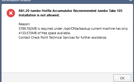 Solved: Check Point Management Server - insufficient space... - Check ...