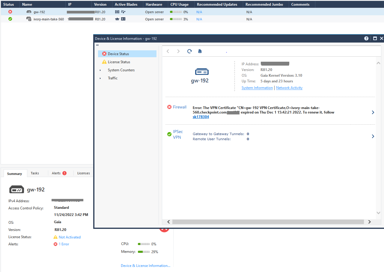 Unable to clear status alert in SmartConsole that ... - Check Point ...