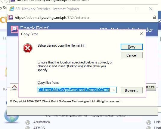 cannot install SSL VPN Extender - Check Point CheckMates