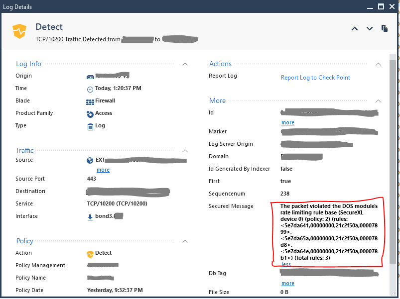 DoS Rate Limiting (samp rules) Logging - Check Point CheckMates