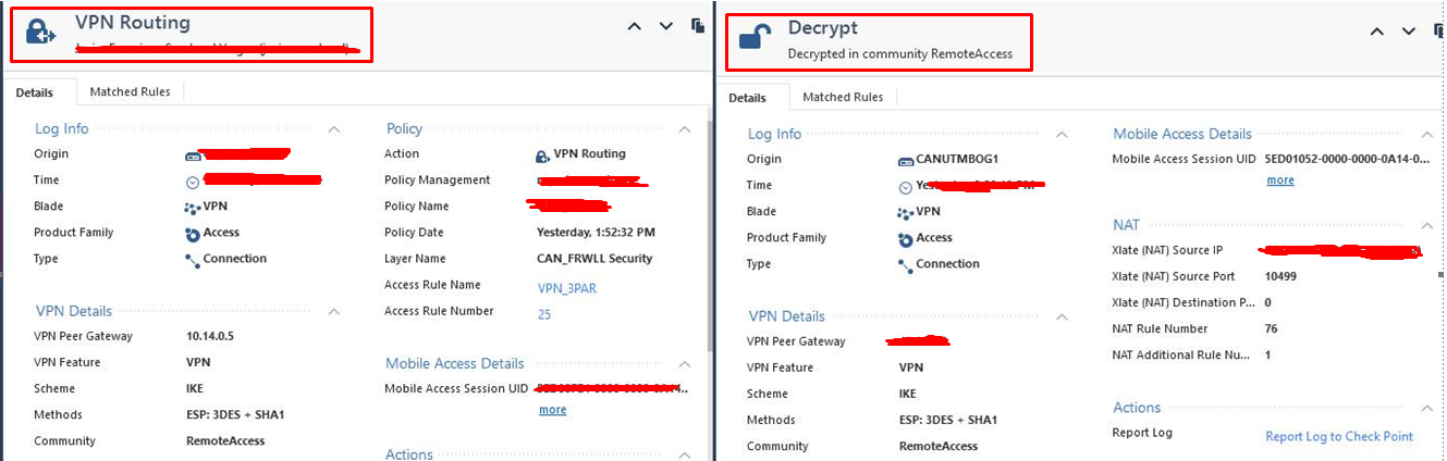 what is the difference of log vpn routing and log ... - Check Point ...