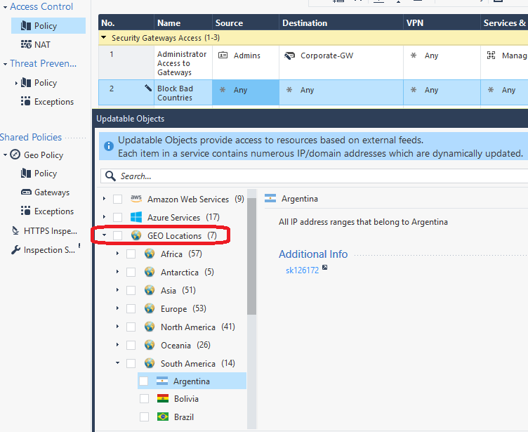 Updatable objects with geo policy - Check Point CheckMates
