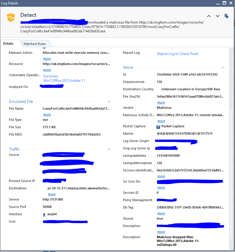 Threat emulation log Detect - Check Point CheckMates